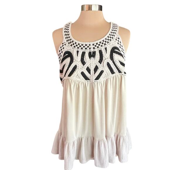 Cato | Tops | Cato Knit Tank Crochet Bodice Waffle Weave Tier Boho ...